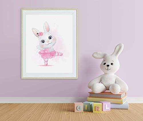 Framed Nursery Wall Art Animals Ballerinas for Girl Baby Room Wall Decor, 10"x12" Wood Frame, Set of 3