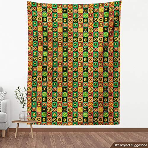 Ambesonne African Fabric by The Yard, Abstract Design with Trippy Shapes Culture Hieroglyph Print, Decorative Fabric for Upholstery and Home Accents, 1 Yard, Red Green