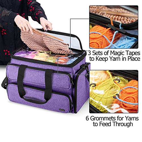 YARWO Knitting Bag, Yarn Storage Organizer Tote for Knitting Needles(Up to 14β), Crochet Hooks, Circular Needles, Projects and Skeins of Yarn, Purple (Bag Only)