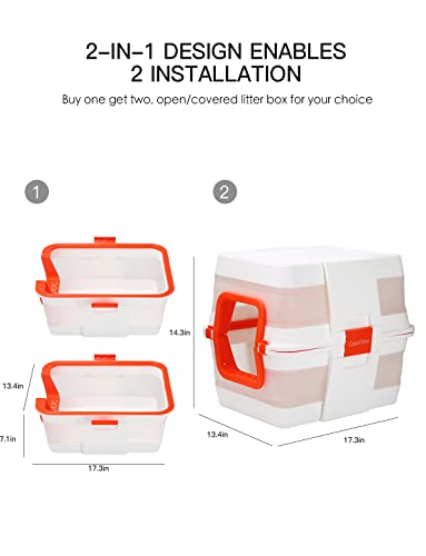 2 Pack Collapsible Kitten Litter Box, CasaTimo Foldable Open Kitty Litter Box for Medium-Sized Cats, Portable Multi-Use Litter Pan for Travel, Assembled to Covered Cat Toilet, Standard Size