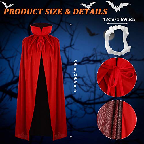 Geyoga Black Red Reversible Pirate Vampire Devil Demon Cloak Halloween Christmas Cosplay Capes with 3 Pieces Plastic Vampire Teeth for Age Over 8 Years Old