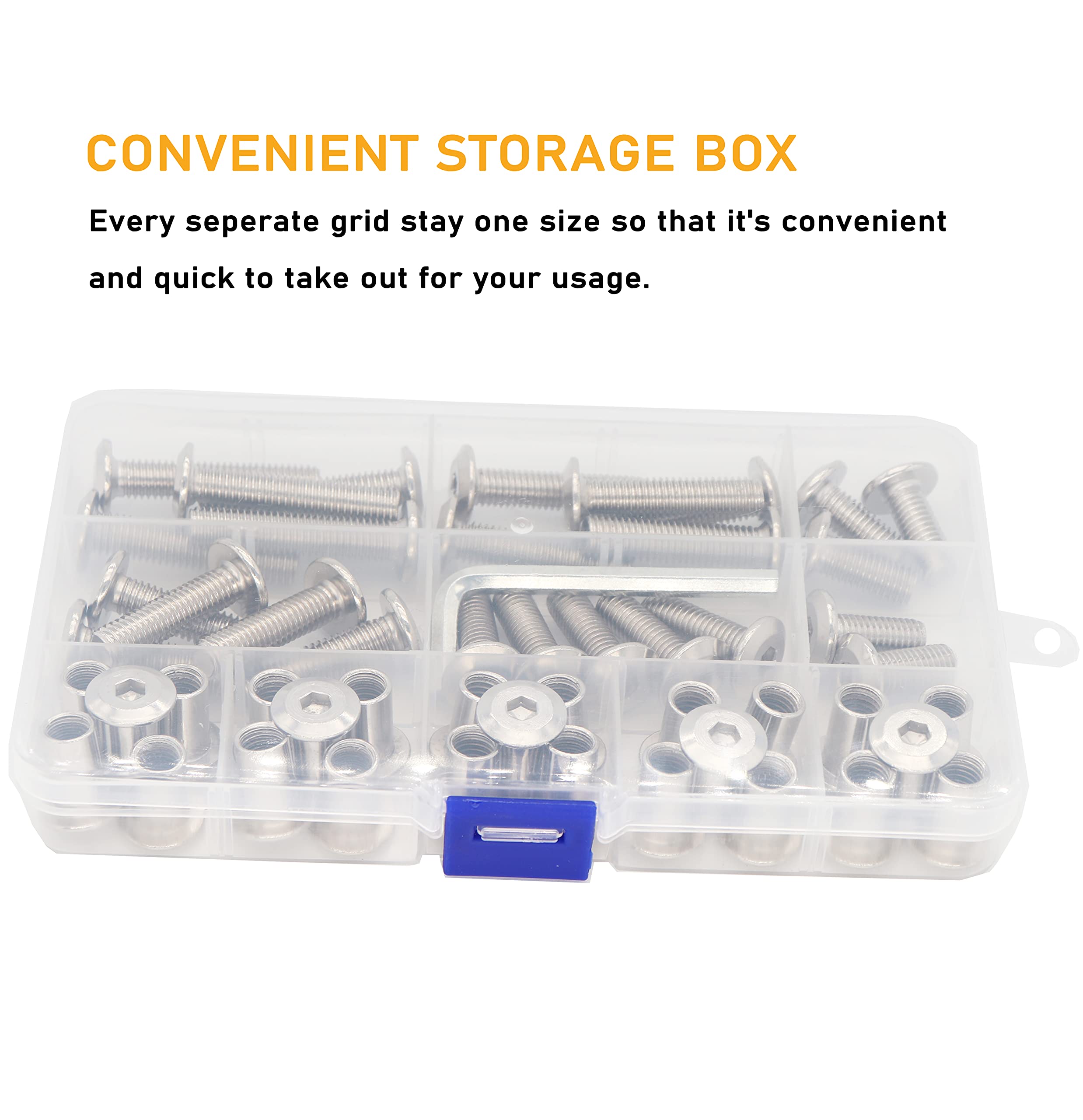 binifiMux 50pcs M8x20mm/25mm/30mm/35mm/40mm Rivet Countersunk Hex Socket Cap Bolts and Hex Head Barrel Nuts Assortment Kit for Furnitures Cribs Chairs, Nickel Plated