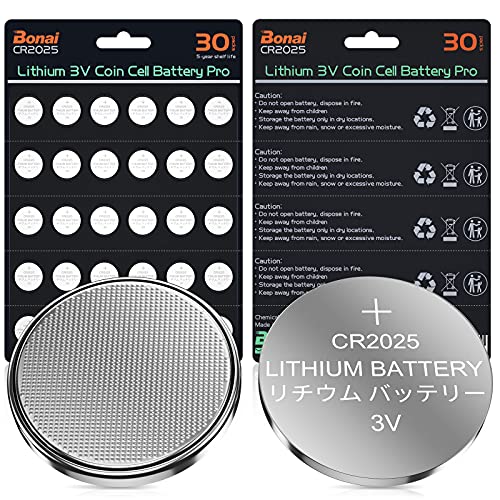 BONAI CR2025 3v Lithium Battery Coin Cell Batteries-30 Count, Premium Button Battery Long Lasting for Keyfob Key, Remotes Control, Watches (5-Year Shelf Life)