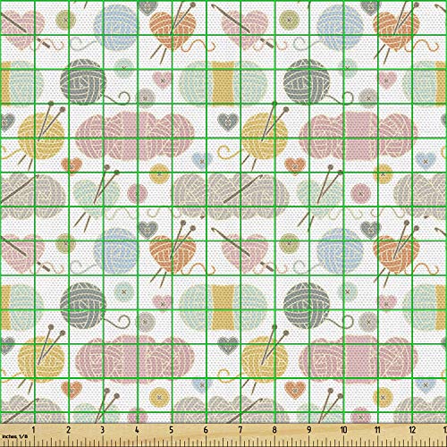 Ambesonne Hobby Fabric by The Yard, Knitting Needles Yarn Ball of Wool Crochet Hooks Illustration, Decorative Fabric for Upholstery and Home Accents, 1 Yard, Rose Mustard