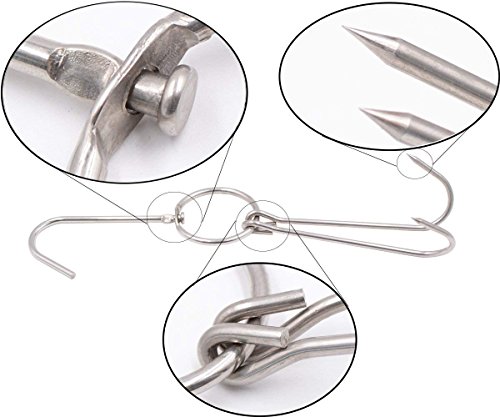 Alele Double Hooks Meat Hooks Poultry Roasting Hooks Butcher Hook Processing Meat Hook Stainless Steel Rotary Device Slaughtering Barbecue (13.4in Meat Hooks)