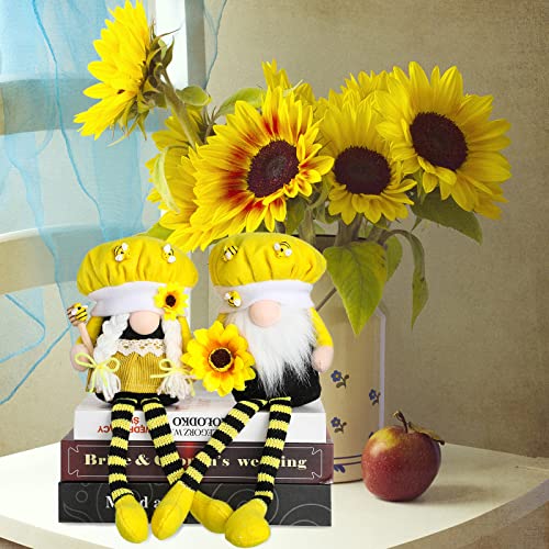 Argodaze 2PCS Bumble Bee Long Feet Gnomes Mr and Mrs Lovely Elf for Home Handmade Honeybee Plush Rustic Farmhouse Tomte