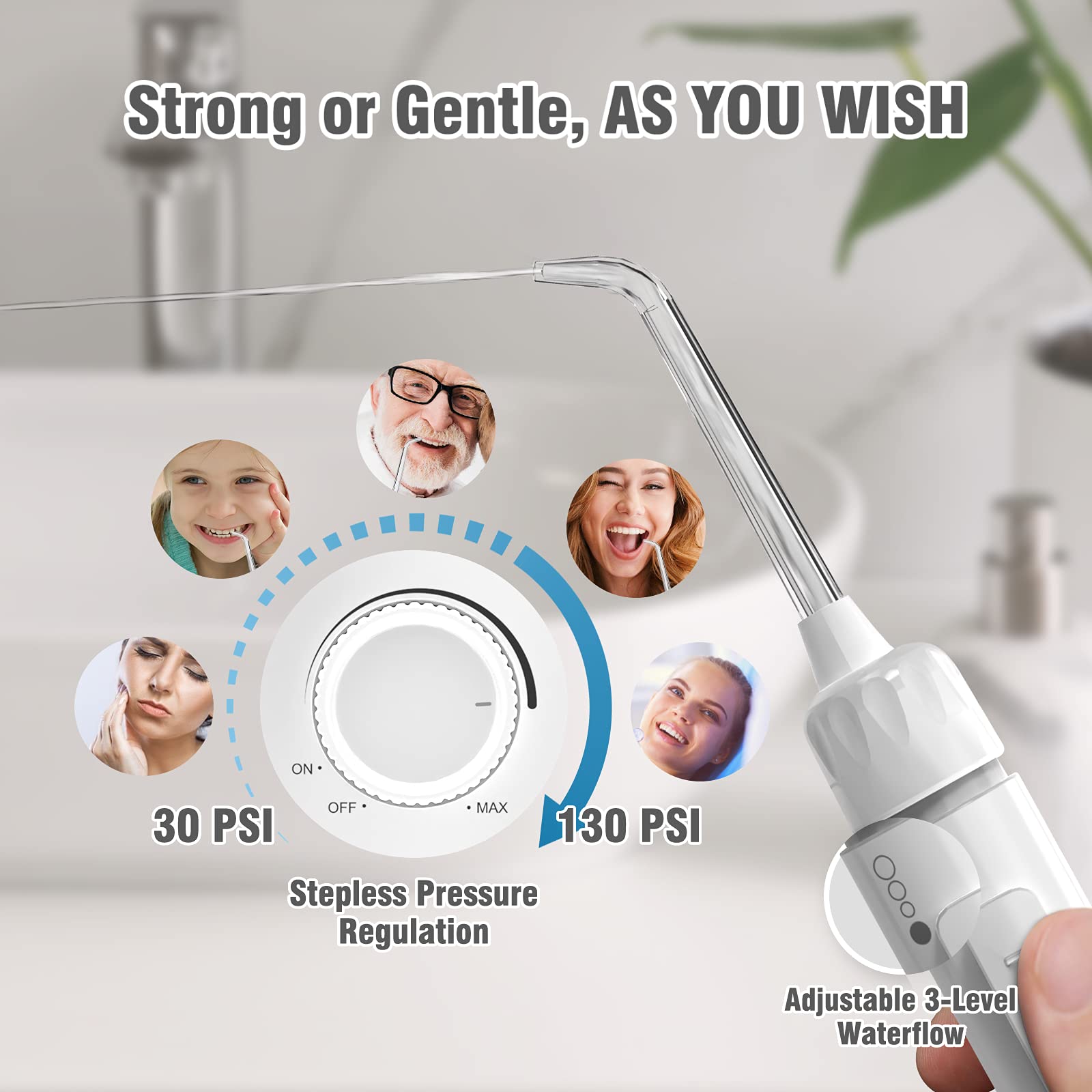 Zao's Selection New Countertop Water Flosser for Family Use, 30-130 PSI Stepless Pressure Regulation,1000ml, 8 Tips, Isolated Tip Storage, Oral Irrigator, Water Picks for Teeth Cleaning
