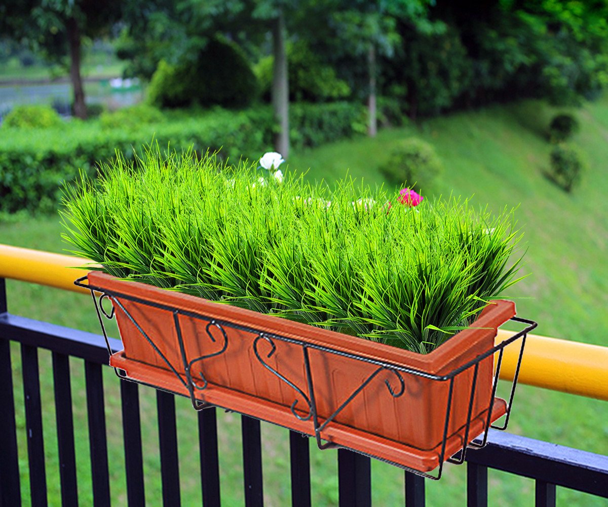 8 Pcs Artificial Outdoor Plants, Fake Plastic Greenery Shrubs Wheat Grass Outdoor Window Box Verandah Hanging Planter Indoor Outside Home Garde