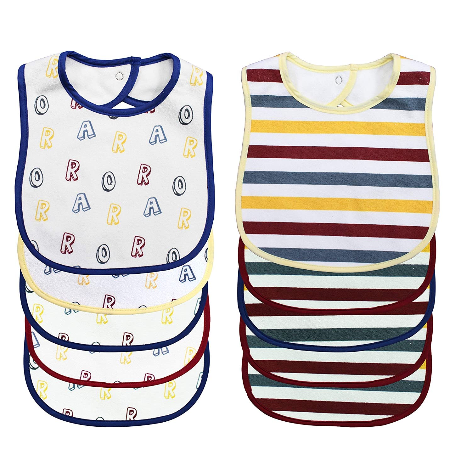 BornCare 10 pack baby bibs 3 Layer Drool Waterproof 6-24 months Bibs, Baby boy or girl Super Absorbent Bibs with snap for drooling 100%