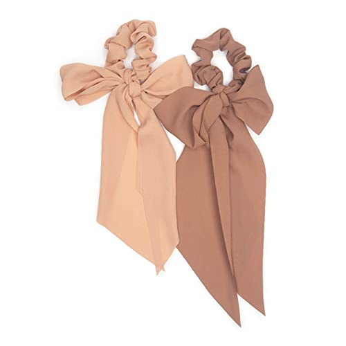 Kitsch Stylish Hair Accessories - No Damage Ribbon Scrunchies with Bows | Hair Ties for Teens and Women | Scarf Ponytail Holders (Terracotta)