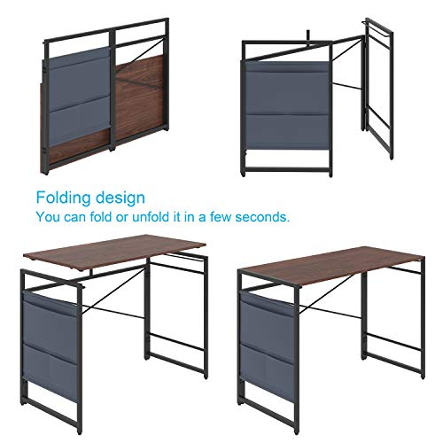 YOMT Foldable Desks for Small Spaces,Small Folding Writing Computer Desk Table with Storage Bag,Portable desks for Home Office,Brown