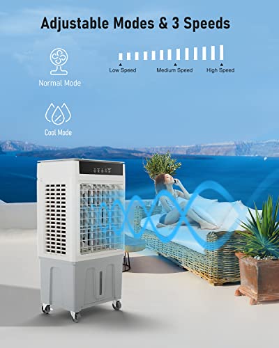 35’’ Portable Air Conditioner 3-IN-1 Evaporative Cooler, 30Ft Remote, 3 Speeds, 2800 CFM, 100 Degree Swing, 1050 sq. ft. coverage, 24H Timer, 6.8 Gallon Tank, 4 Ice Packs for Garage Patio Outdoor