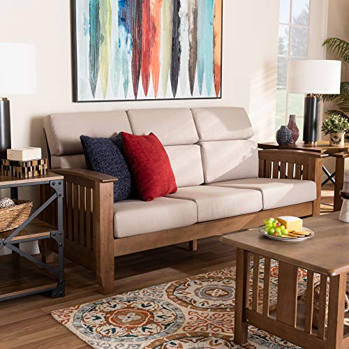 Baxton Studio Sofas, Taupe/Walnut Brown