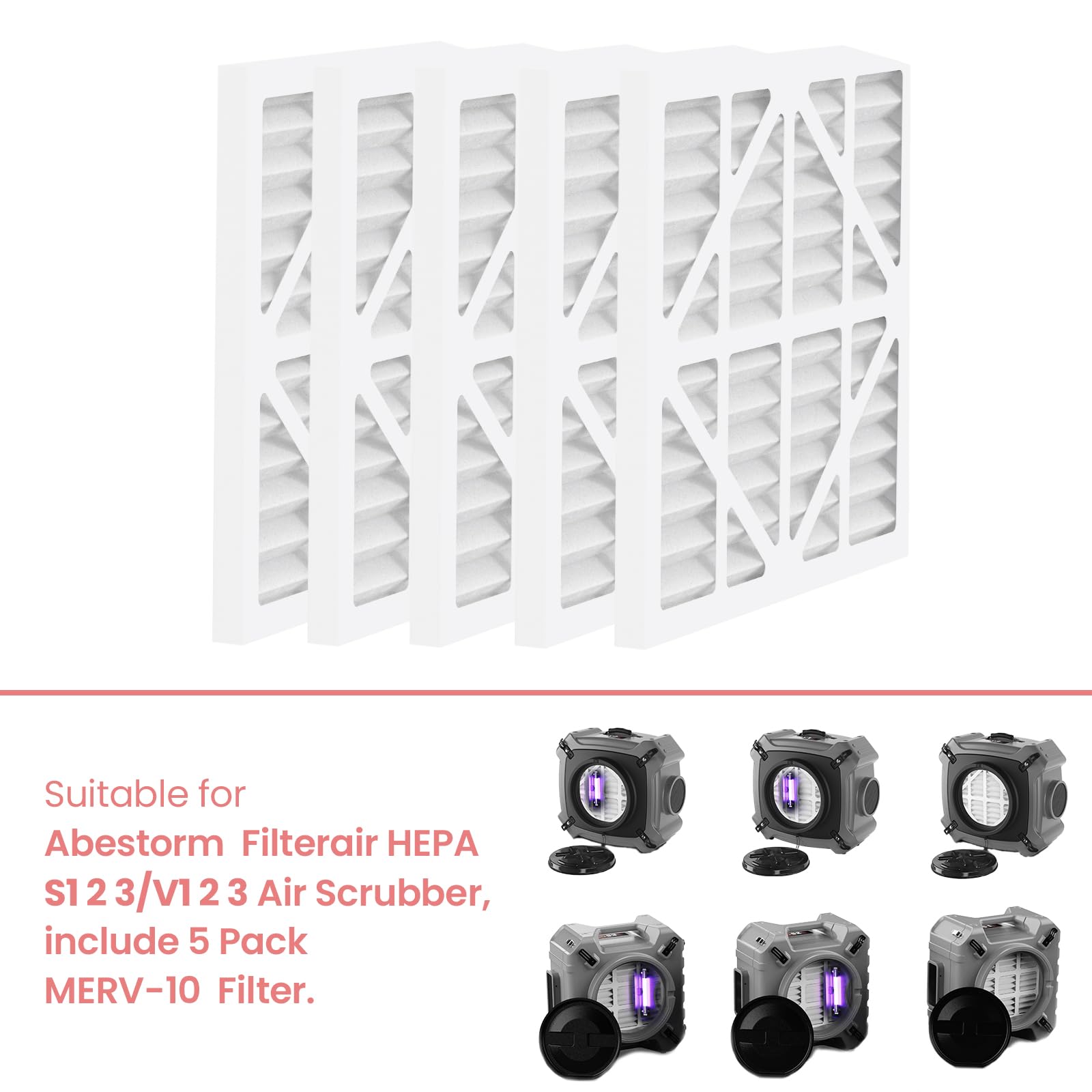 Abestorm MERV-10 Air Filter for Filteair HEPA S1 S2 S3 / Filteair HEPA V1 V2 V3 Air Scrubber, 14.3x13.6x0.79 (5Pack)