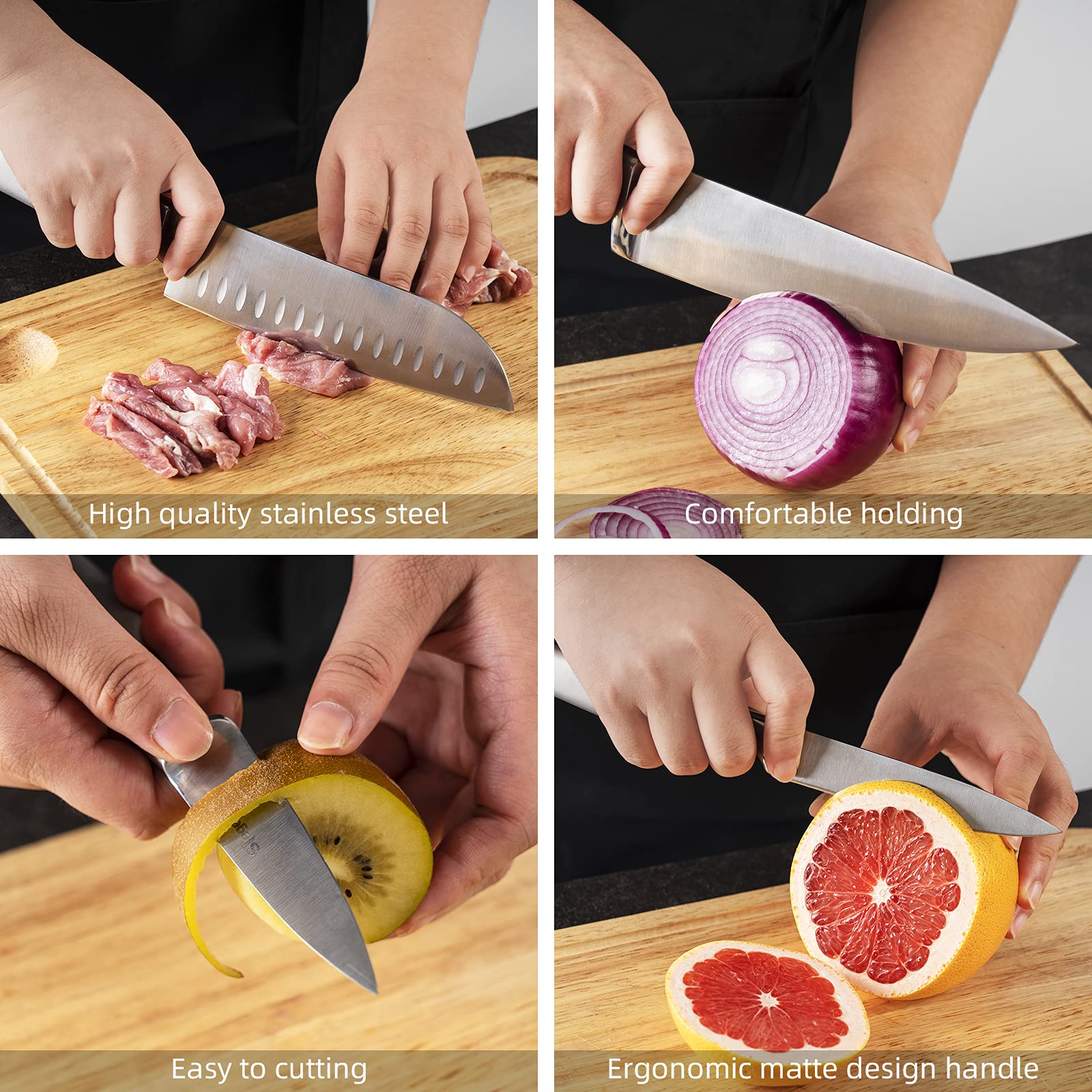 Knife Set,15 Pcs Kitchen Knife Set,Stainless Steel Knives with Wooden Block,Professional Chef Knifes Set for Kitchen,Multipurpose sharp knife,gray