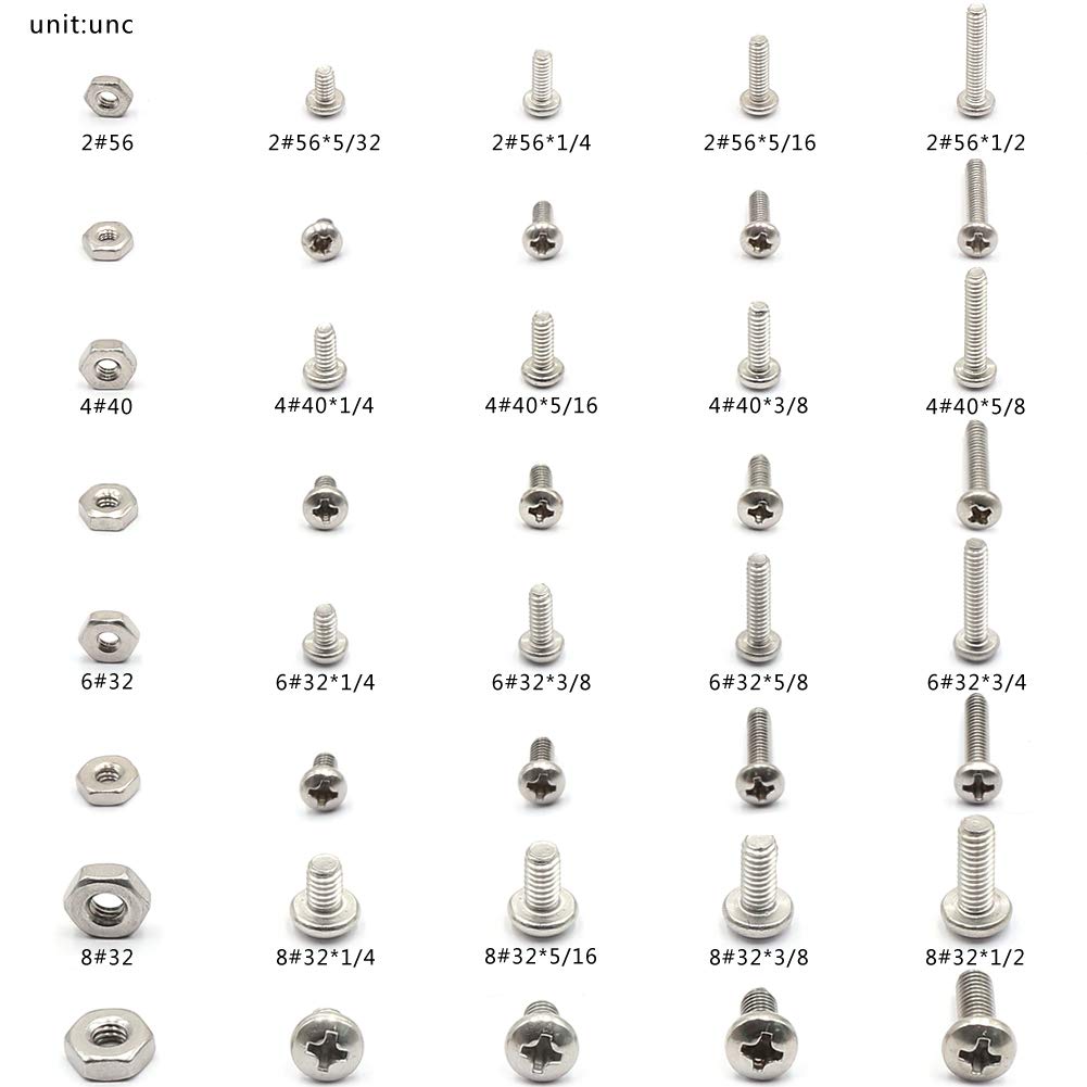 ZERO HOME 320pcs #2-56#4-40#6-32#8-32 UNC Stainless Steel Phillips Pan Head Machine Screws Nuts Assortment Kit