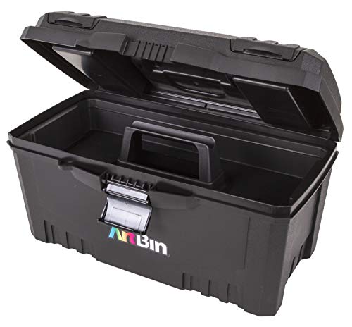 ArtBin 6918AB Twin Top 17 inch Supply Box, Portable Art & Craft Supply Organizer with Handle, [1] Plastic Storage Case, Black