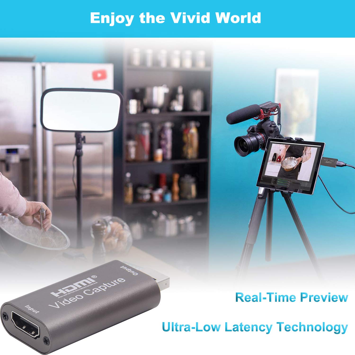 BlueAVS HDMI to USB Video Capture Card 1080P for Live Video Streaming Record via DSLR Camcorder Action Cam (Coffee)