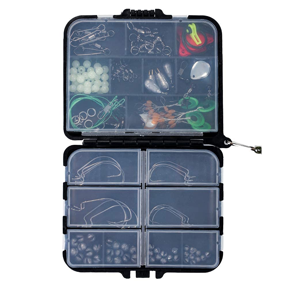165pcs Fishing Accessories Kit Including Jig Hooks Sinker Weights Sinker Slides Fishing Line Beads Three Way Cross-line Barrel swivels Barrel swivels Luminous Bead Sequins with Tackle Box