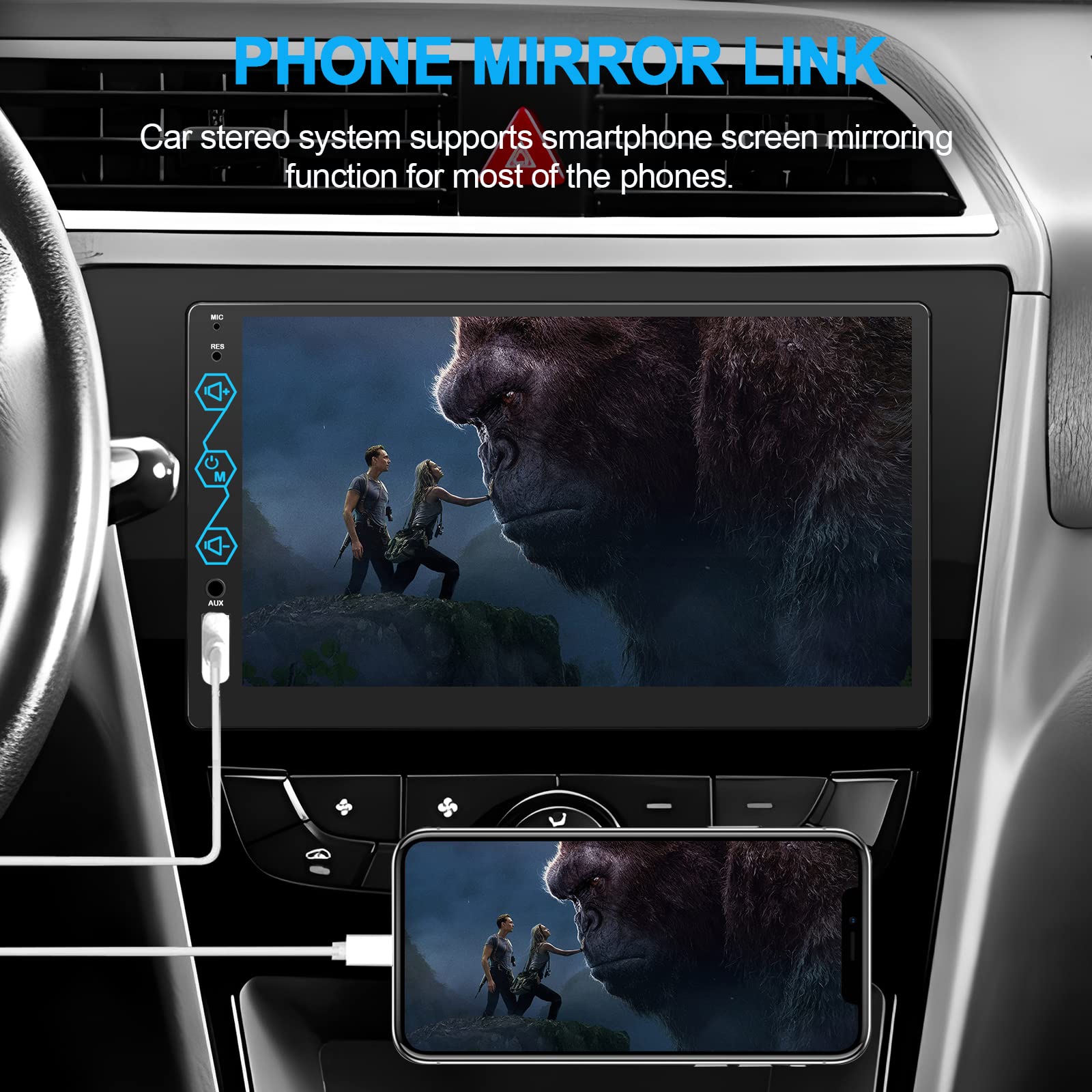 7 Inch Double Din Car Stereo System Compatible with Apple Car Play and Android Auto, Touch Screen Car Radio with Voice Control, Bluetooth 5.2, Subwoofer, A-Link, Backup Camera, FM/AM