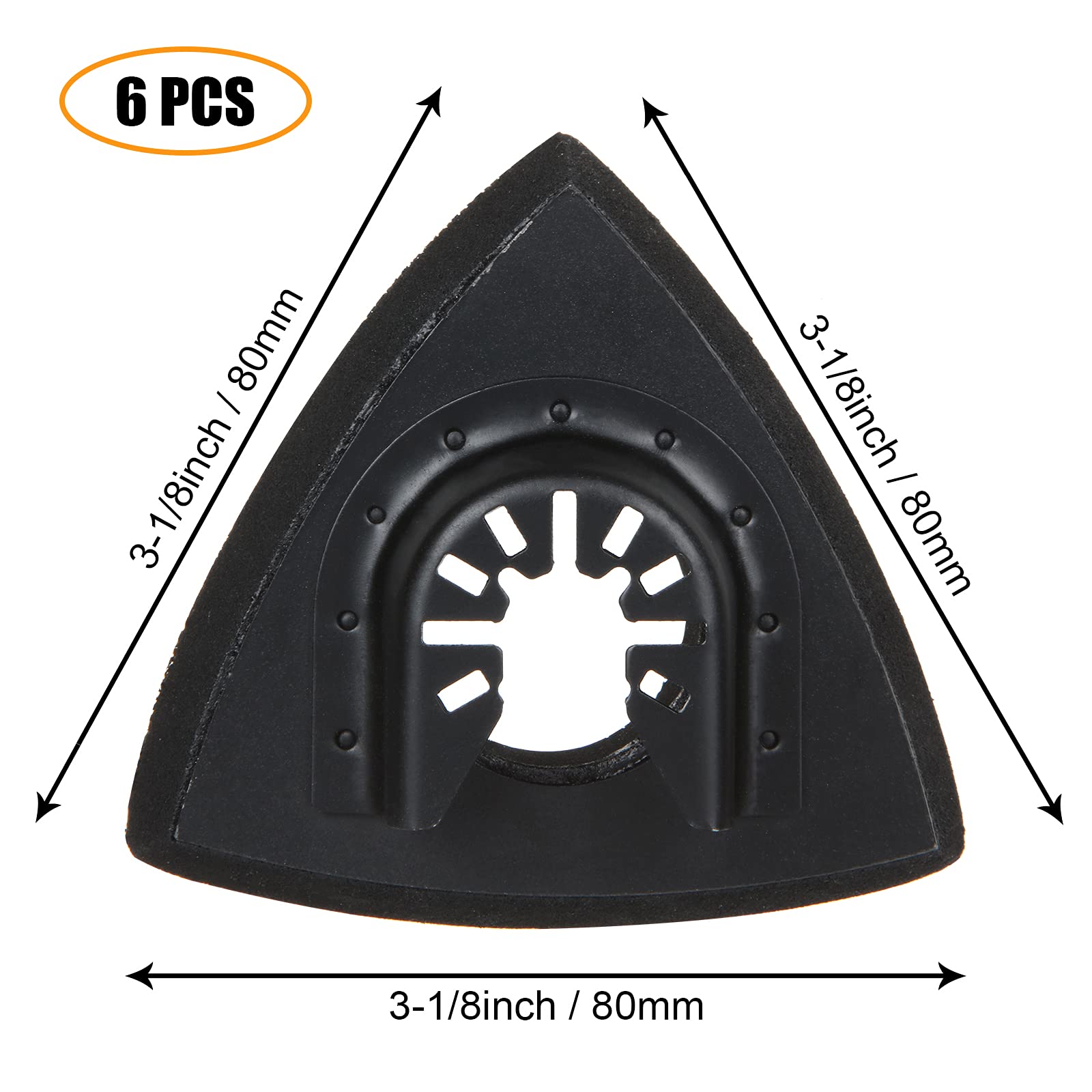 6 Pcs 3-1/8 Inch Power Oscillating Tool Sanding Pads, 80mm Triangle Sanding Pads Universal Quick-Release Multitool Pad for Hook & Loop Sandpaper Fit Dewalt, Dremel, Fein Multimaster, Bosch, Craftsman