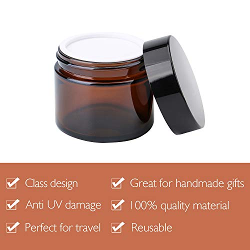 2 oz Round Glass Jars (12 Pack) - Empty Cosmetic Containers with Inner Liners, black Lids and Glass Sample Jars with lables (4 Each Transparent, Amber, Cobalt Blue) by THETIS Homes