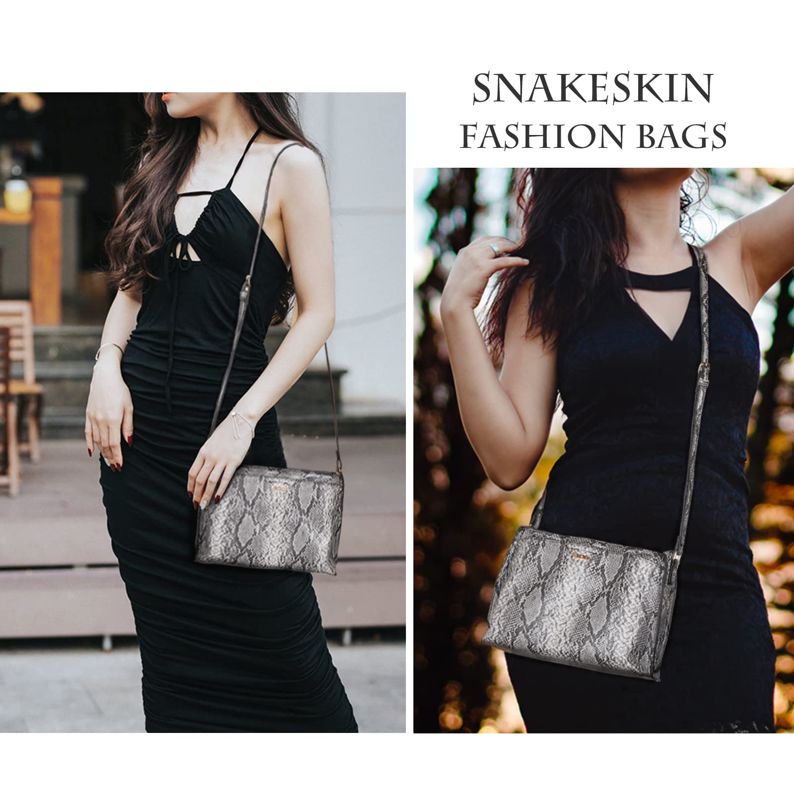 AFKOMST Small Crossbody Bags for Women Snakeskin Shoulder Purse and Handbag Faux Leather