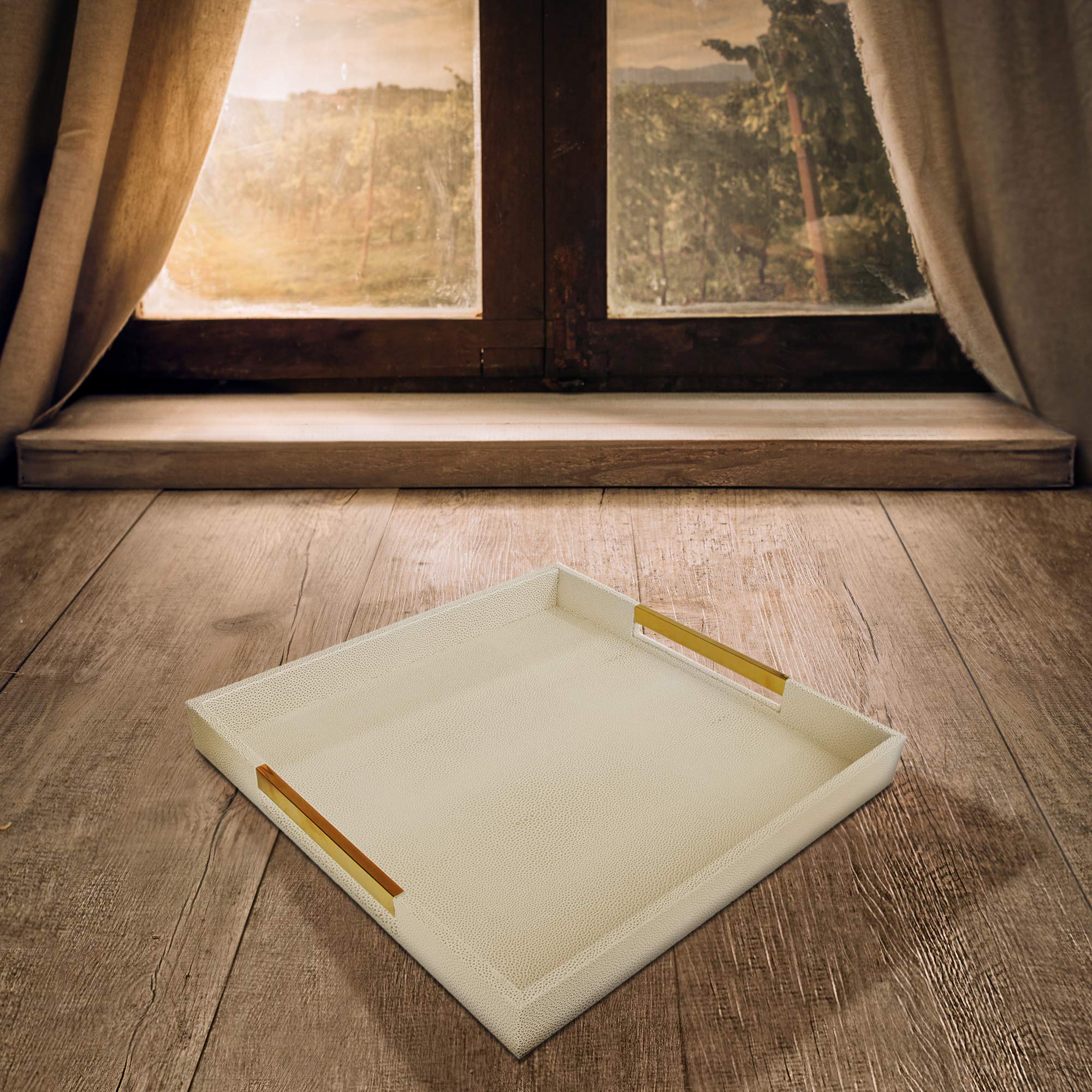 American Atelier Champagne Square Tray with Gold Handles