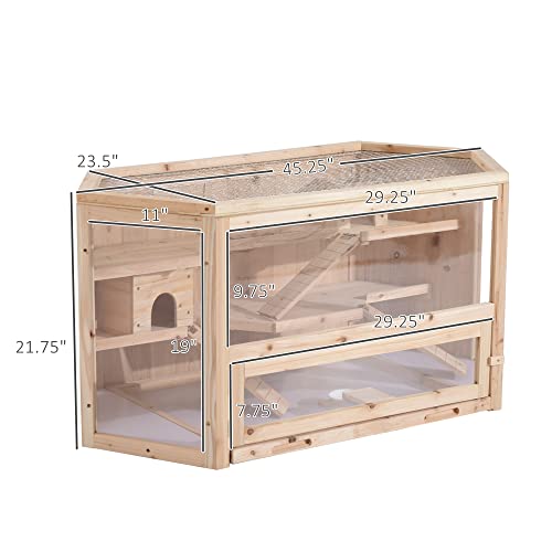 PawHut 3-Tier Extra Large Wooden Hamster Cage with Seesaws, Small Animal Cage and Habitat, Mice, Rat, Gerbil, & Hamster Habitat, Ladder, Feeding Bowl, Openable Top and Front Door