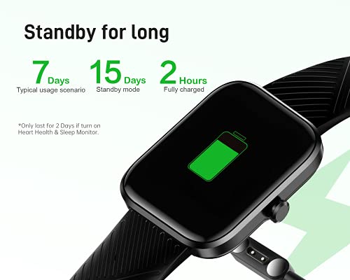 Smart Watch for iPhone Compatible Android Samsung, Fitness Tracker with Heart Rate Sleep Blood Oxygen Monitor Step Counter, IP68 Waterproof for Men Women Touch Screen Black