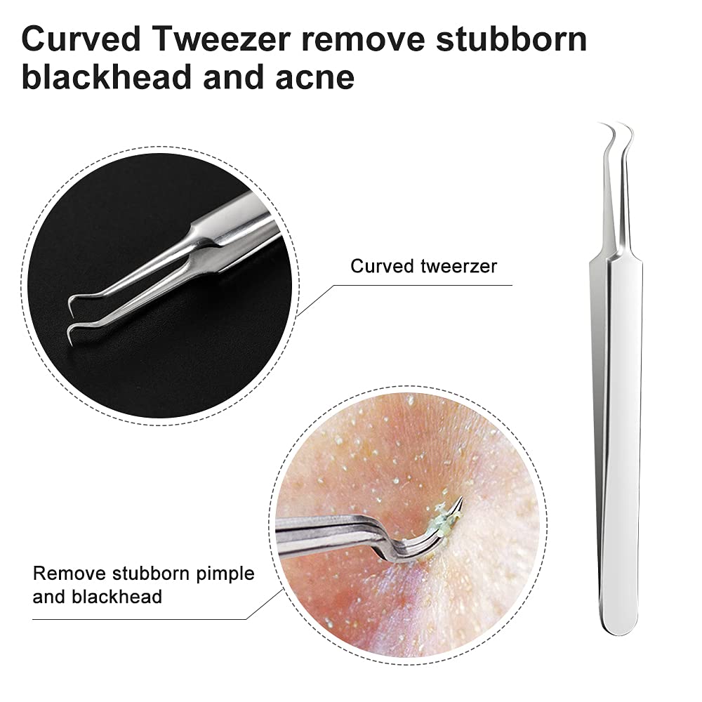 La Chat Blackhead Remover Kit - Blackhead Tweezers Removal Tool 3 pcs Comedone Pimple Extractor Tool, Acne Blemish Kit for Blackhead, pimple Tool, Curved Blackhead Tweezers kit (3 pcs)
