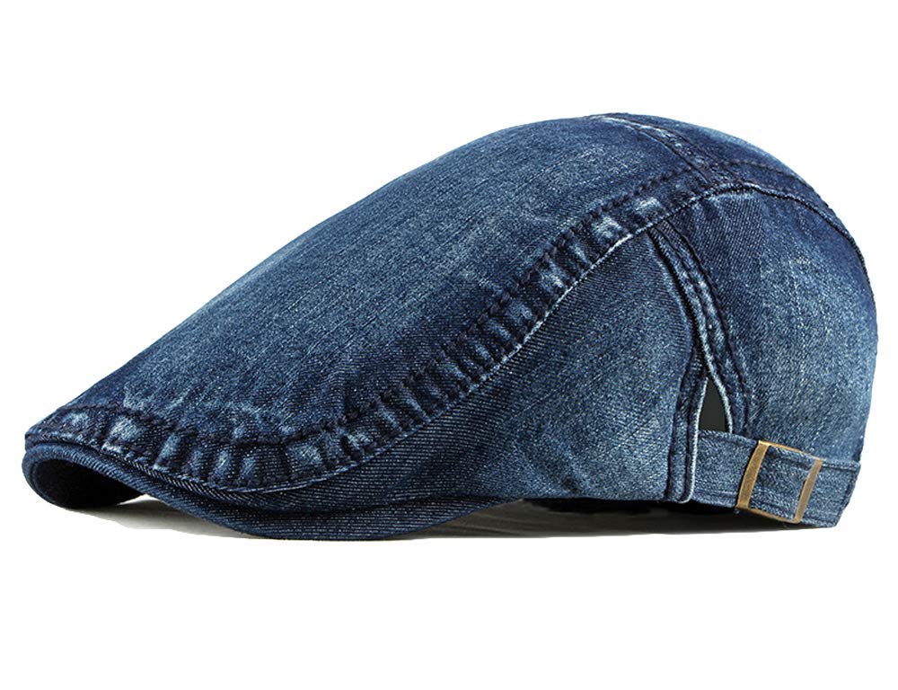 2 Pack Mens Denim Cotton Newsboy Cap Ivy Gatsby Driving Hunting Cabbie Hats (2 Pack-C)