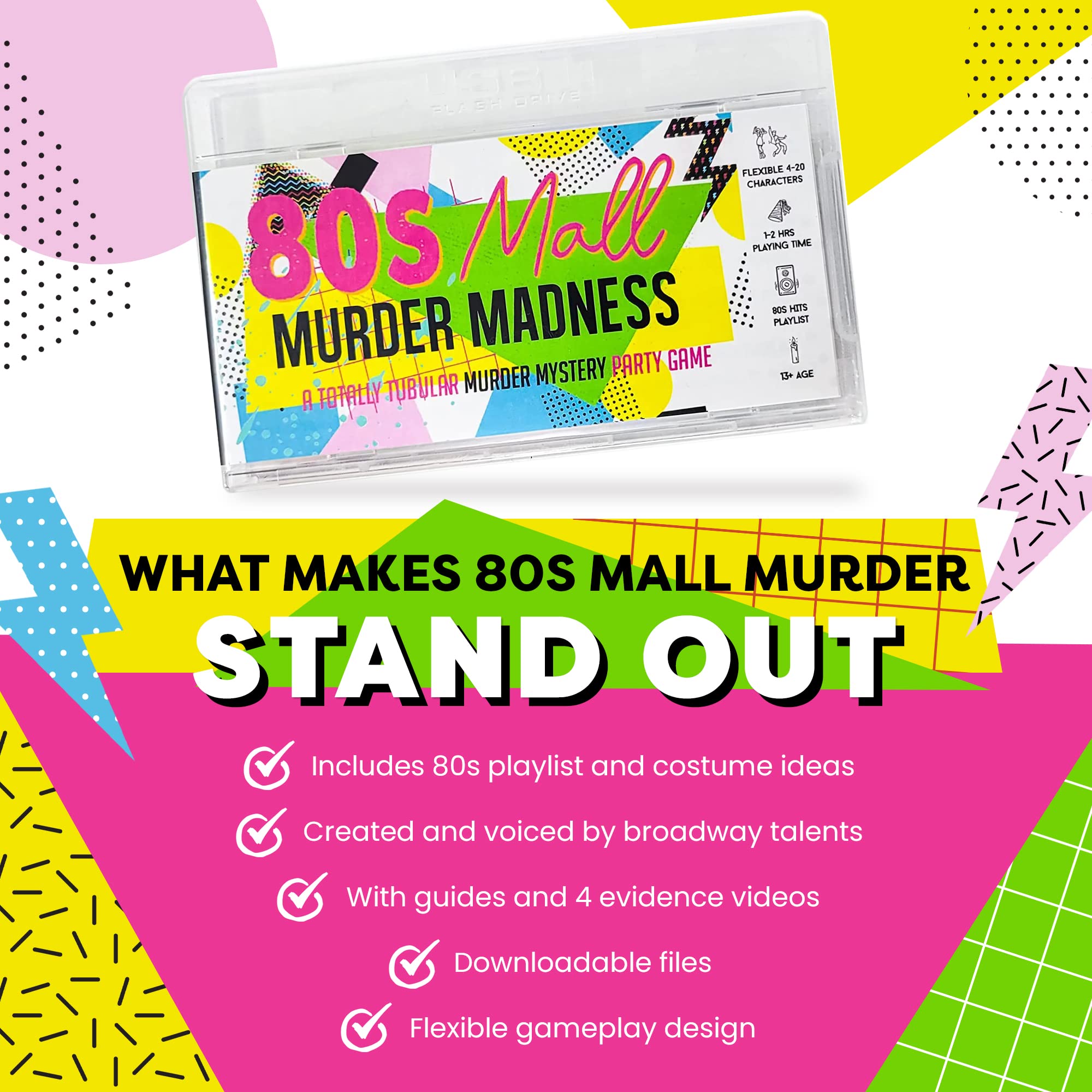 80s Mall Murder Madness | A Totally Tubular 1980s Themed Murder Mystery Game | Flexible 4-20 Players | in-Person & Virtual Downloadable Files