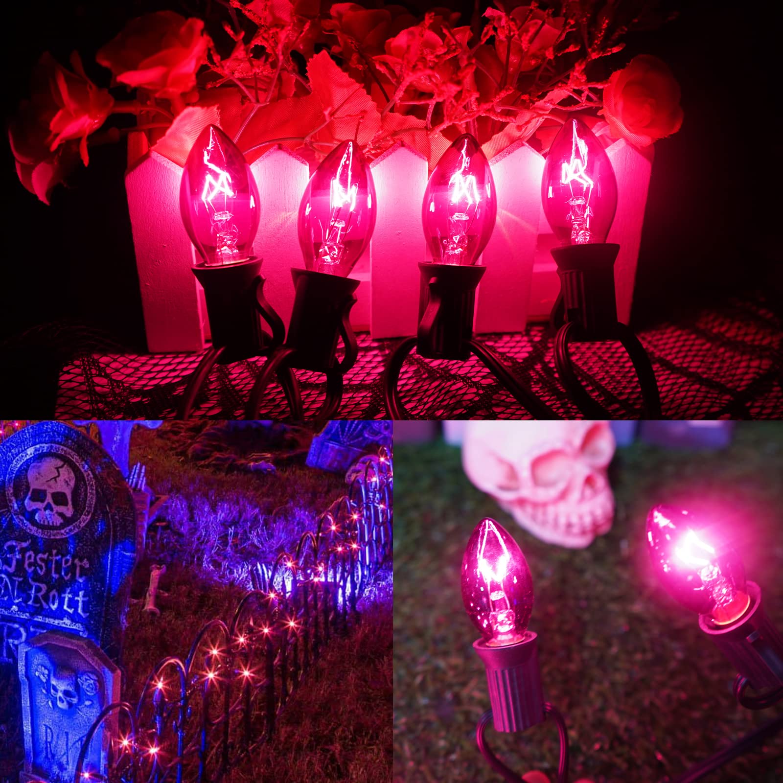 25 Pack Purple Christmas Replacement Bulbs C7 Glass Replacement Bulbs for Outdoor String Light, Patio Lights, C7/E12 Candelabra Base 5 Watt Great for Night Lights and Christmas Bulbs