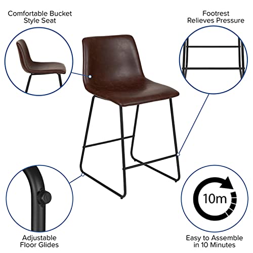 Flash Furniture Reagan 24 inch LeatherSoft Counter Height Barstools in Dark Brown, Set of 2