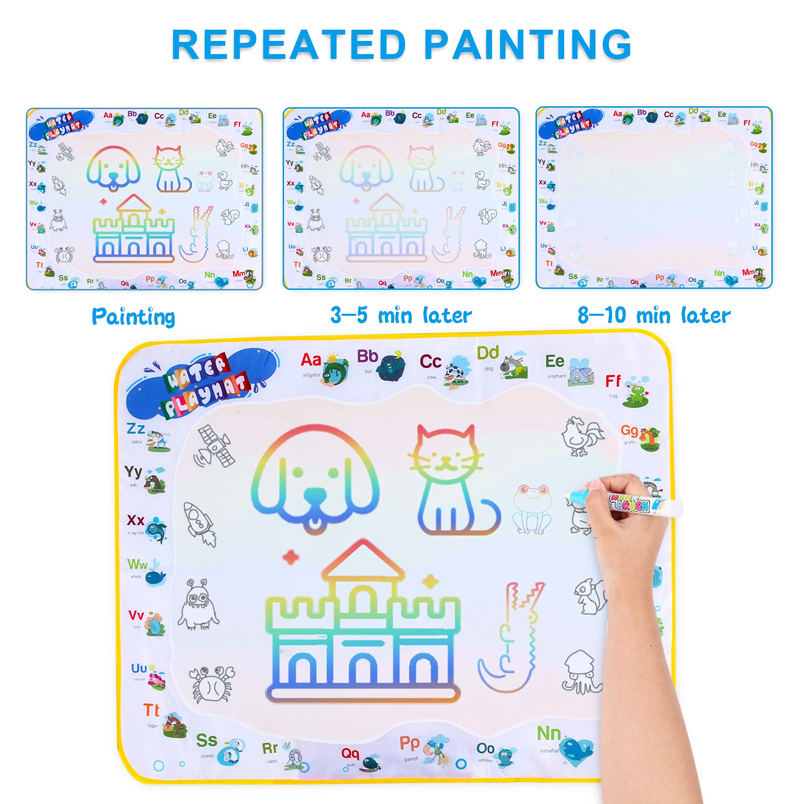 40 X 32 in Water Doodle Mat Water Graffiti Pad Creative Watercolor Pad Kids Toy Boys Girls Drawing and Writing Drawing Pad (Large)