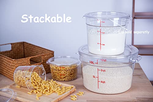 Casipan 6 QT. Clear Round Storage Box Container with Red Gradations Plastic Space Saving For Home or Commercial Kitchen use, Food Prep and Storage, 1 Piece (6QT)