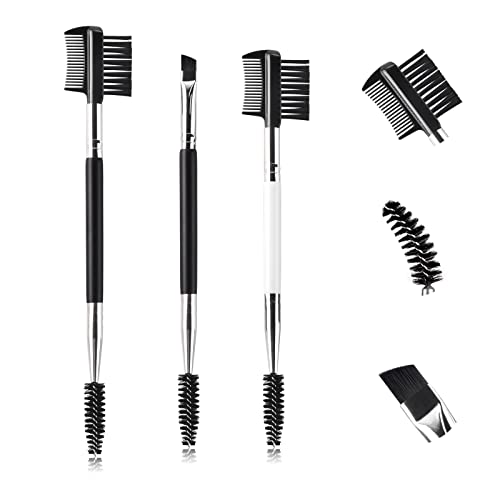 Eyebrow Brush and Comb Set, Ubonjoy 3 Pcs Eye Brow Brush, Professional Spoolie brushes, Firm Thin Angled Eyebrow Brush, Eyeliner Brush Kit, Precision Application & Blending