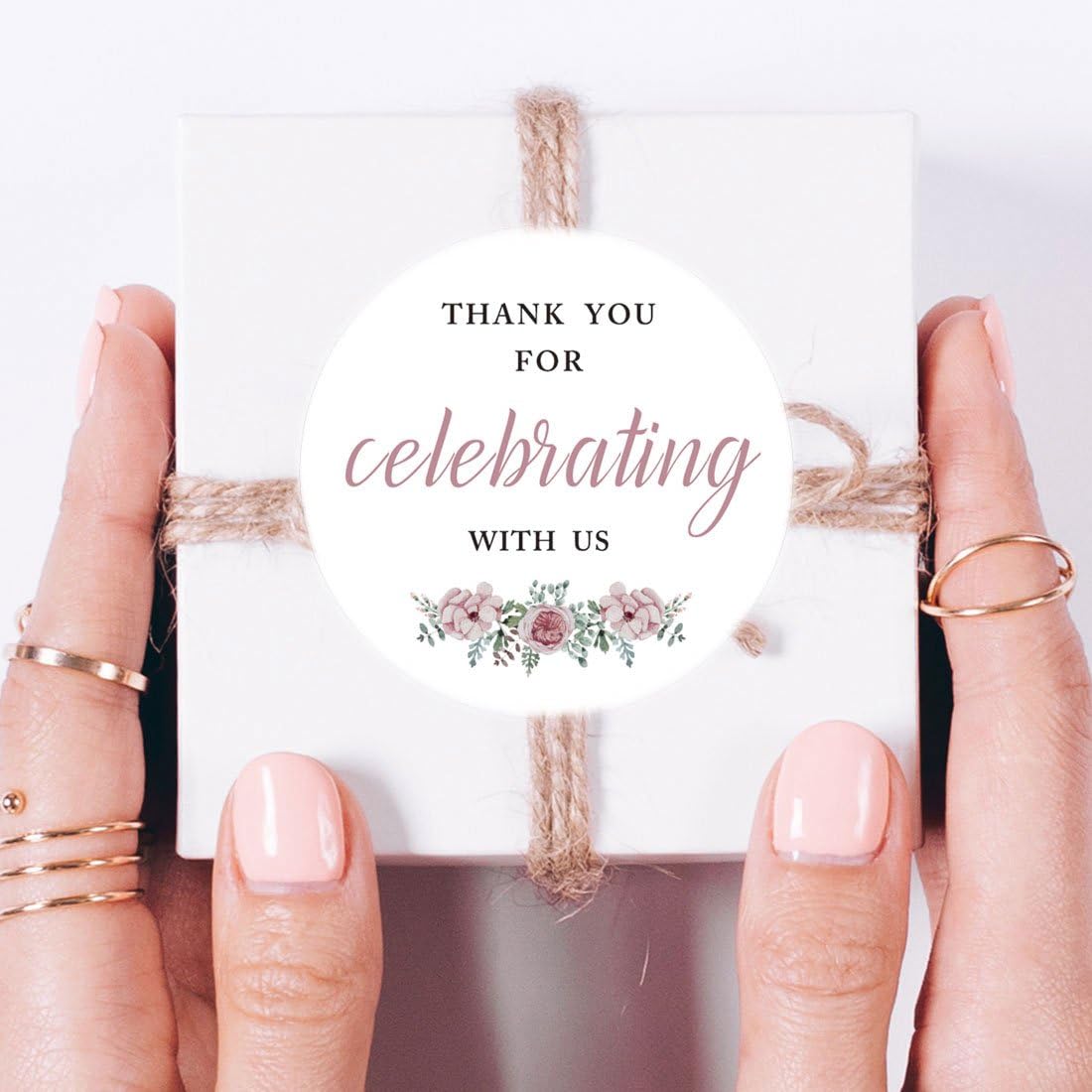 40-pack 2" white floral thank you for celebrating with us label stickers, thank you sticker labels