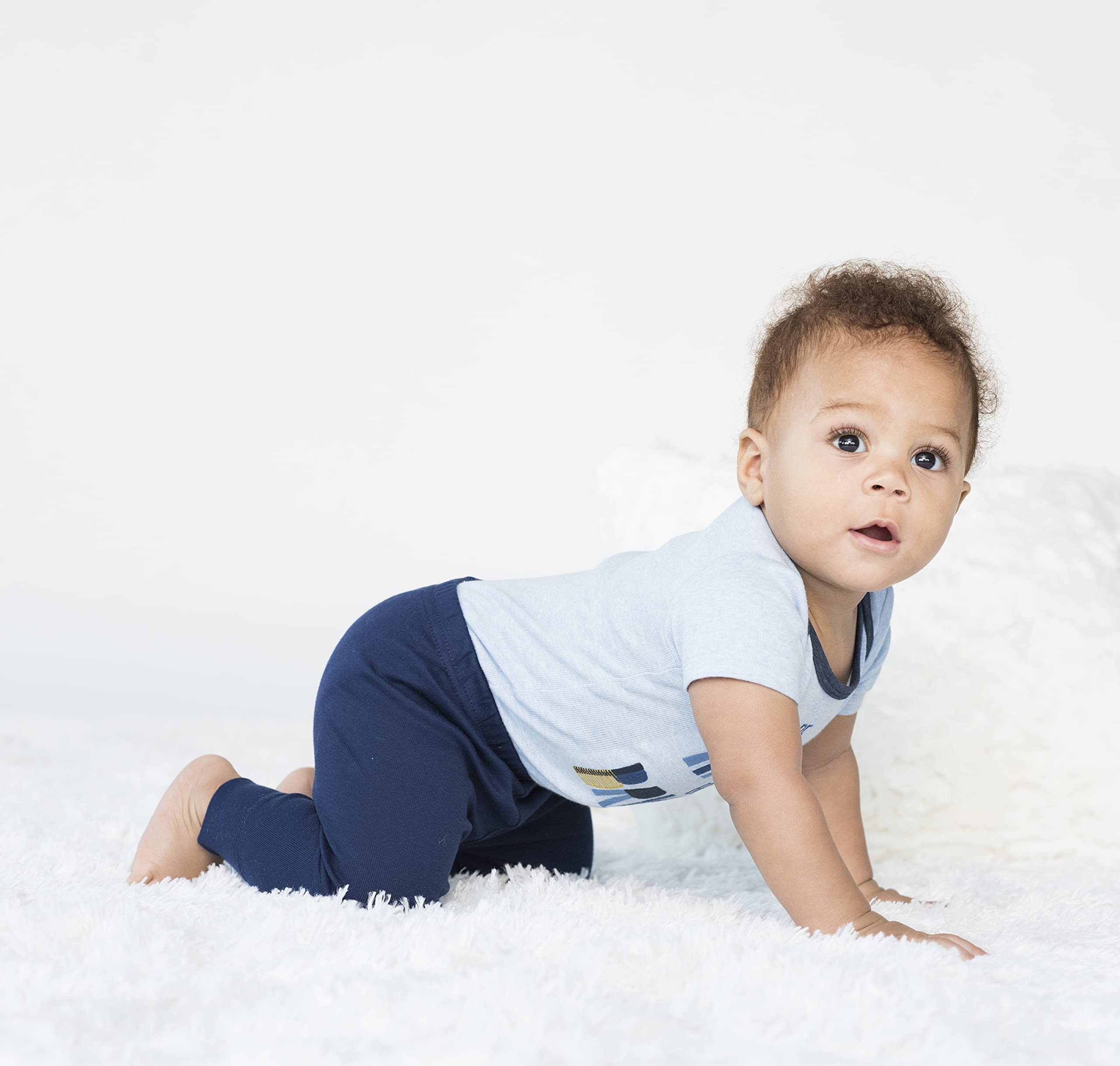 Lamaze Baby Boys' Super Combed Natural Cotton Pull on Jogger Pants, 2 Pack, Black/Navy, 6 Months