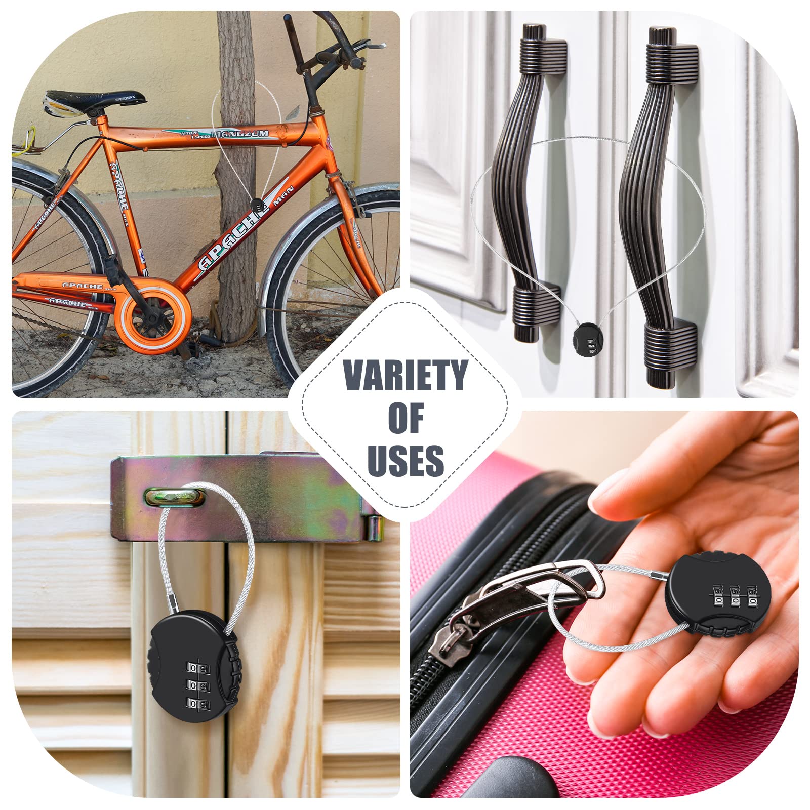 6 Pieces Cable Locks Combination Locks Cable Luggage Locks 3 Digit Thin Combo Padlock Waterproof Travel Padlock for Travel Gym Bike Backpack Cabinet 30 Inch, 5.31 Inch Wire Rope