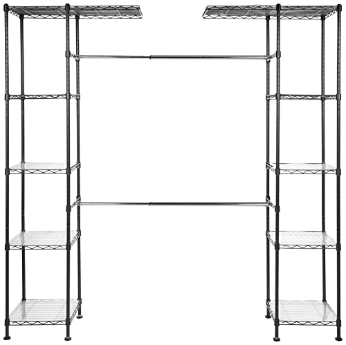 Amazon Basics Expandable Metal Hanging Storage Organizer Rack Wardrobe with Shelves, 14"-63" x 58"-72", Black