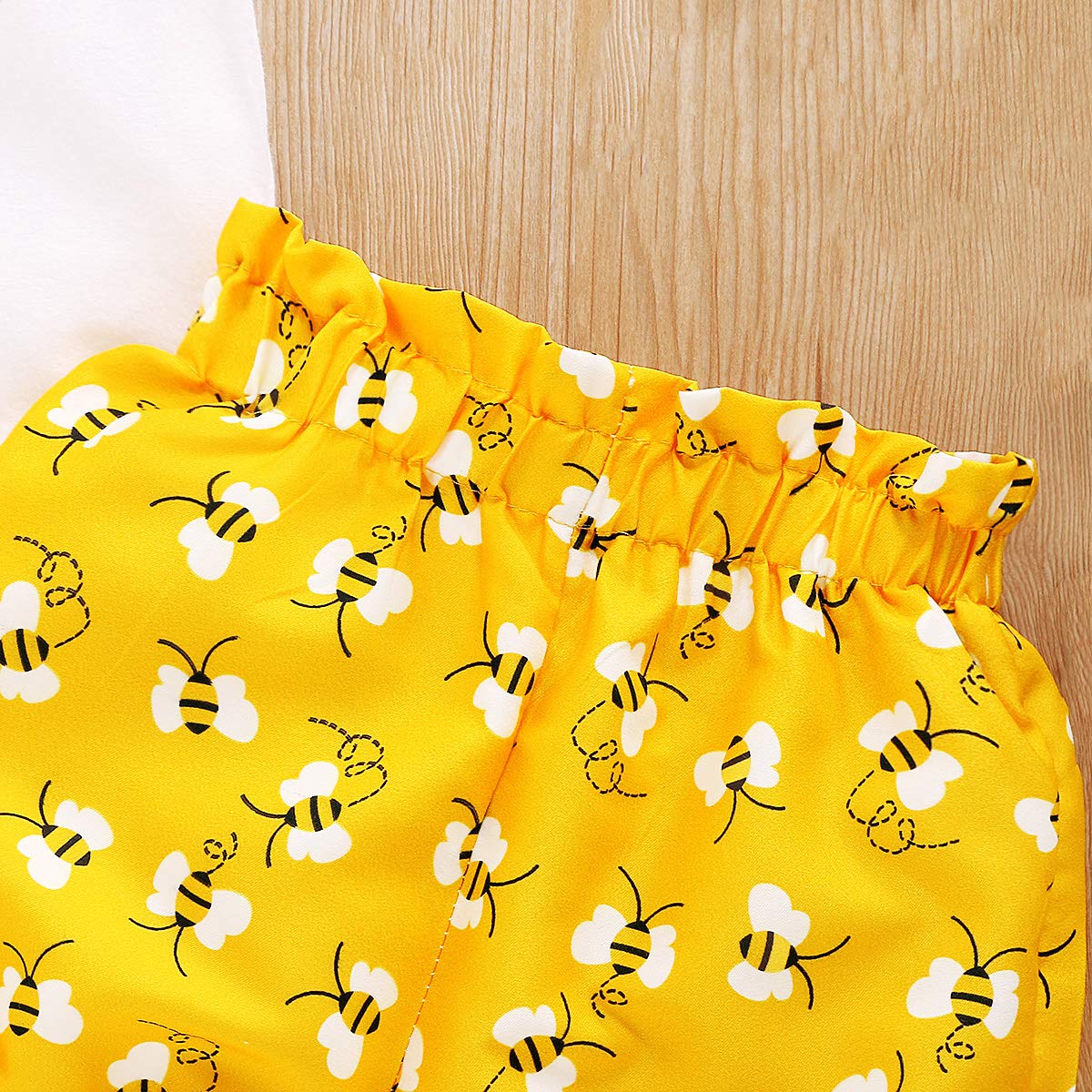 GRNSHTS Baby Girl One Birthday Outfits Honey Bee Ruffle Sleeve Romper+Bumble Bee Shorts+Headband 3Pcs Summer Clothes 12-18 Months
