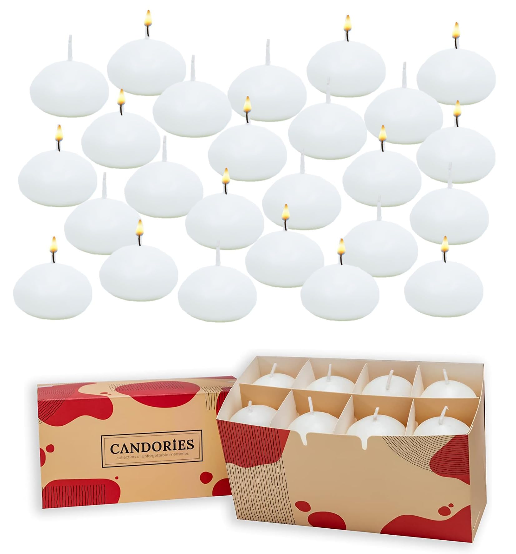 24 Pcs Floating Candles - 5 Hours Burning, Unscented Flameless Dripless Floating Candles | Centerpieces for Weddings, Special Occasions and Home Decorations 1.7 Inch (White 24 Pcs)