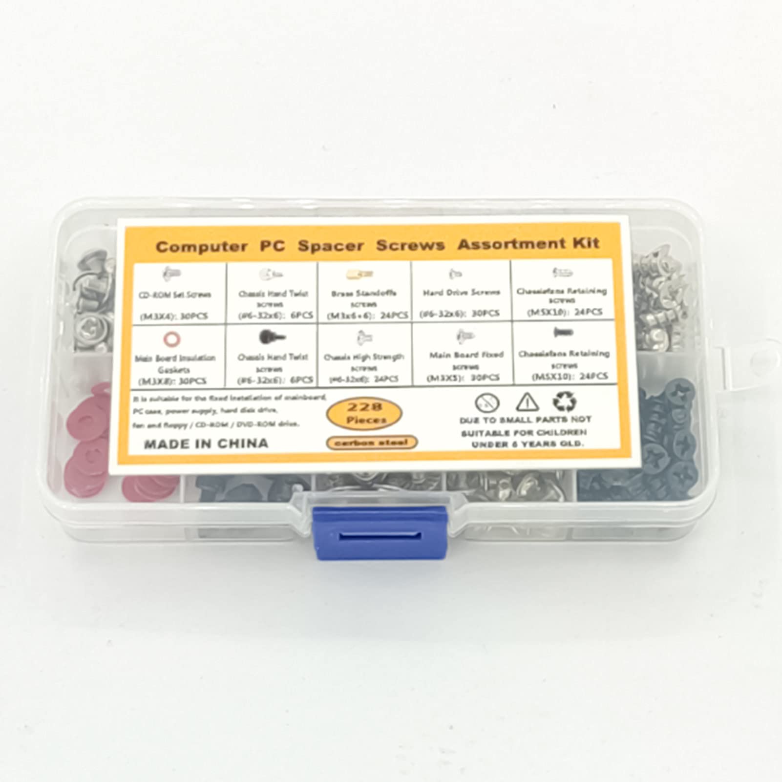 qiguch66 228Pcs Screw Set High Strength Sturdy Carbon Steel Computer Screw Standoffs Kit for Hard Drive