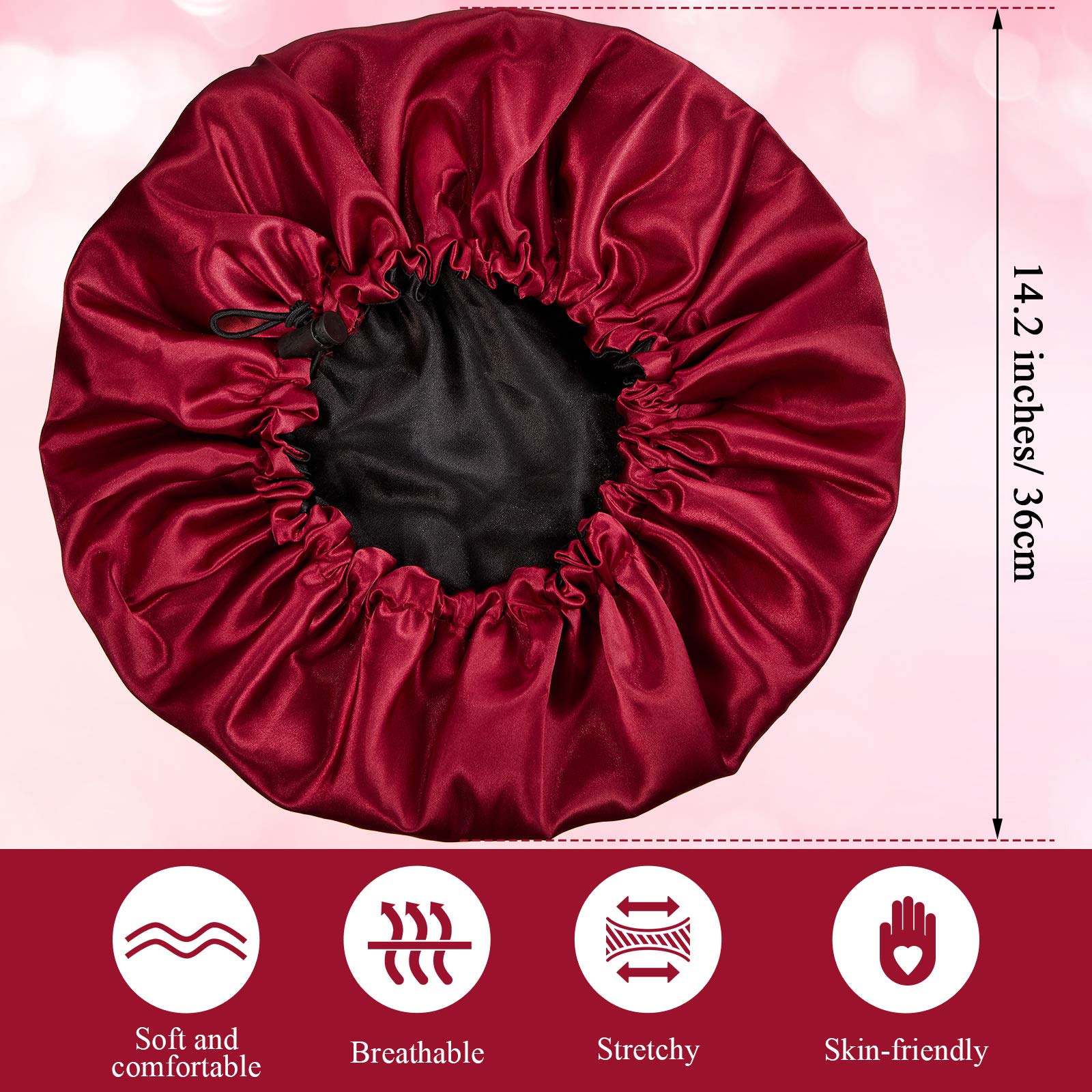 Geyoga 4 Pieces Satin Sleep Cap for Women Adjustable Satin Bonnet Large Sleep Bonnet Hair Bonnet Cap for Sleeping for Natural, Long and Curly Hair