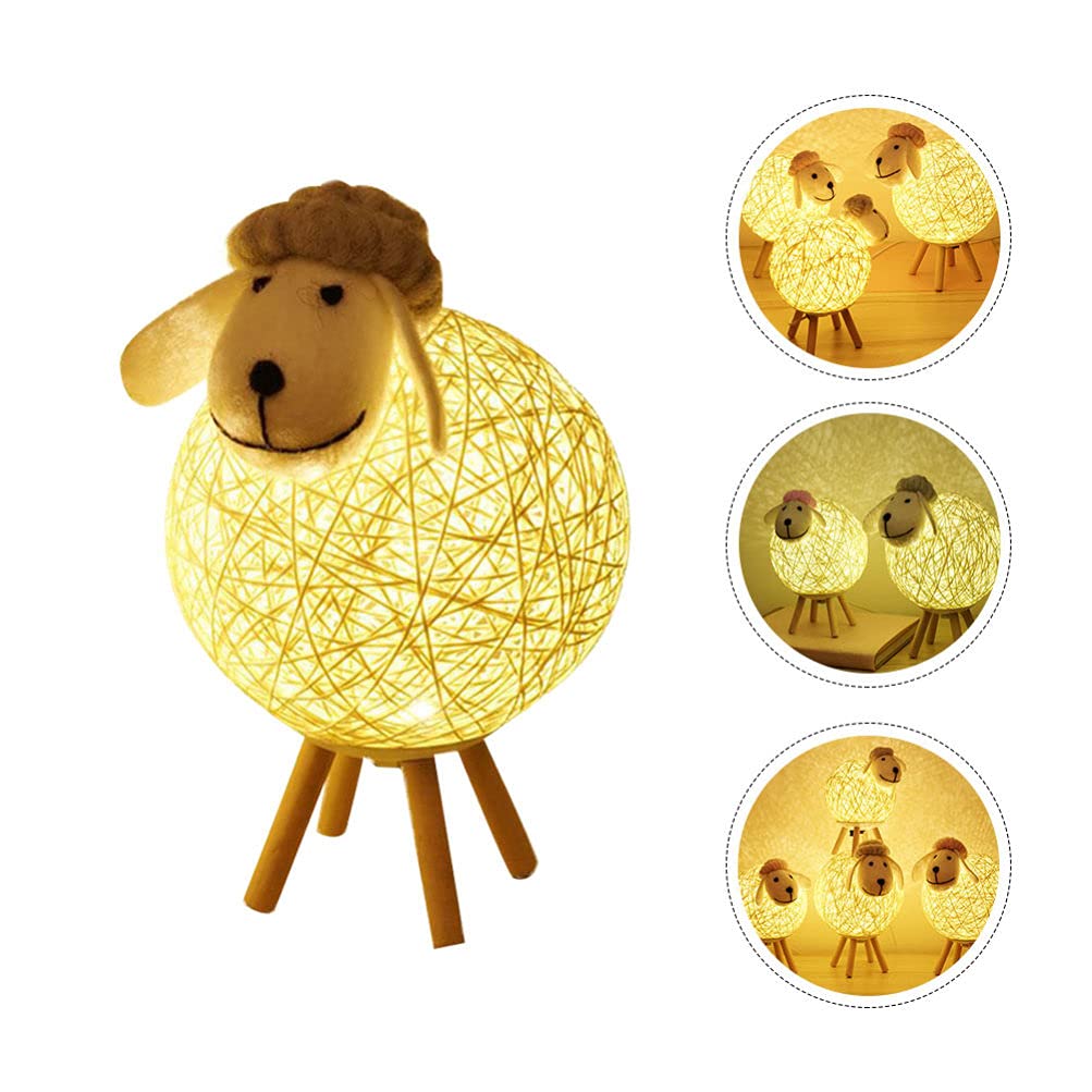 Lamb Night Light Cute Sheep LED Bedside Nursery Lamp Animal Desk Lamp Battery Powered Globe Light Decoration for Birthday Home Dorm Decor Yellow