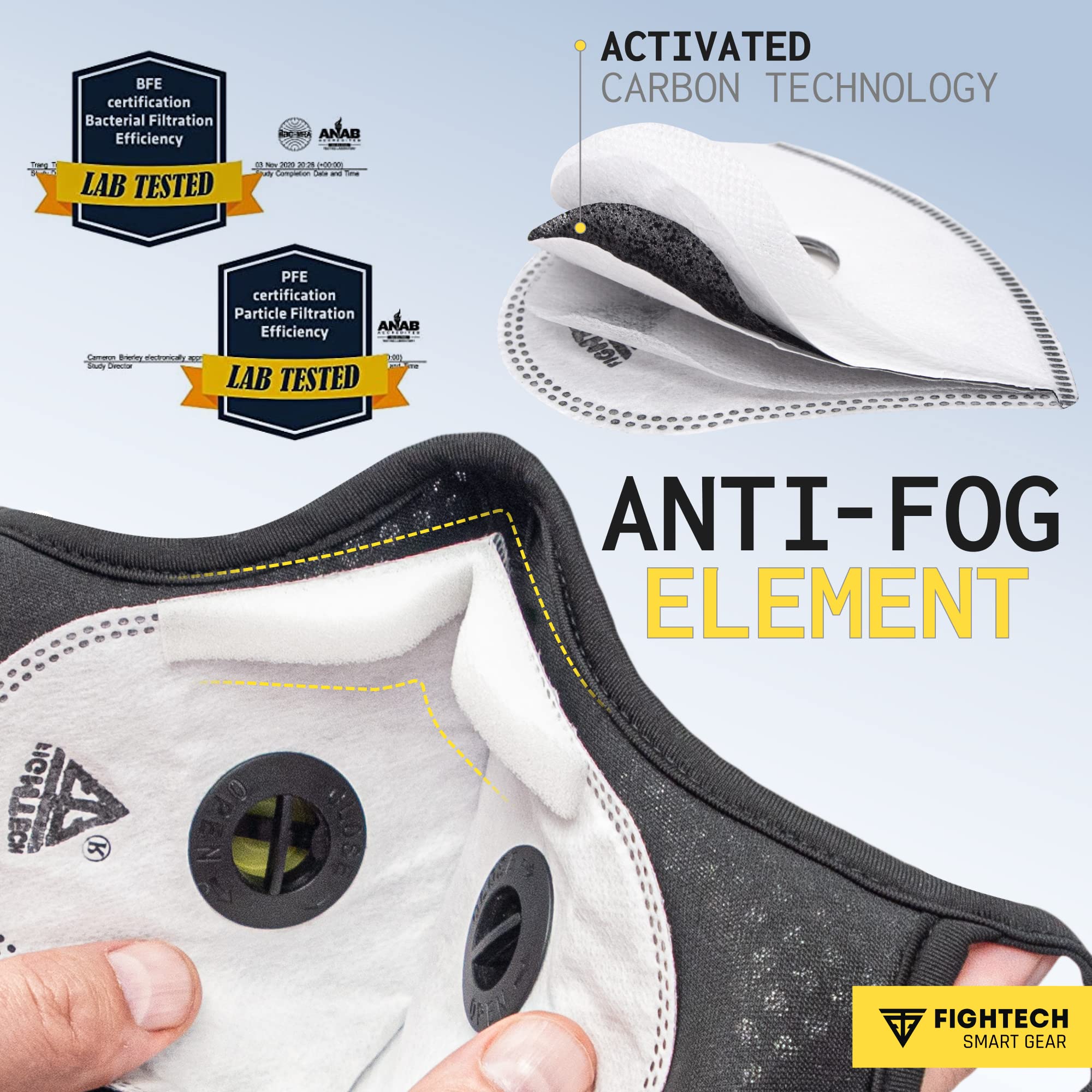 FIGHTECH Reusable Dust Mask with 6 Filters and 2 Extra Vents | Mowing, Construction, Woodworking Mask (Medium, Black)