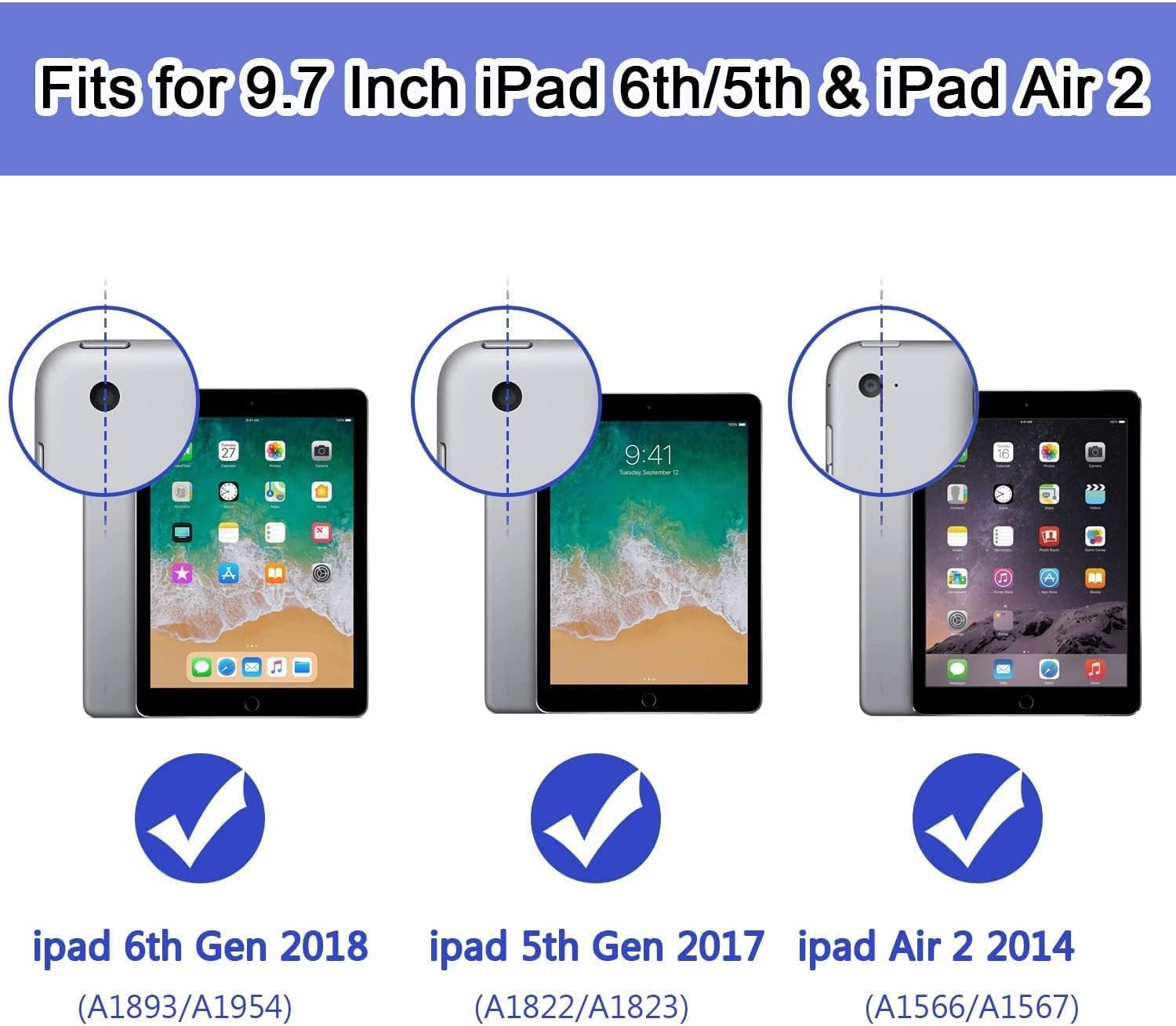 BMOUO Case for iPad 6th/5th Generation Case (9.7 inch, 2018/2017), 360°Rotating Stand, Hand/Shoulder Strap Shockproof iPad 9.7” Case for iPad Air 2, Purple