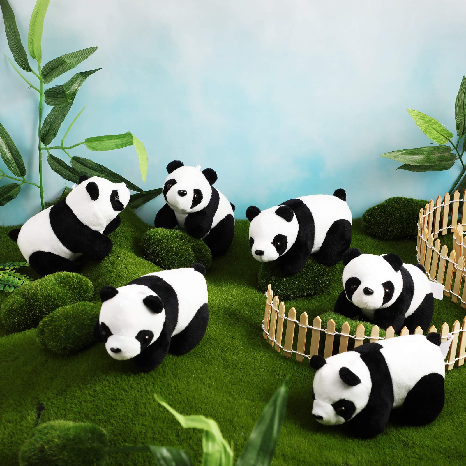 6 Pieces Mini Panda Plush Toy 4 Inch Stuffed Panda Soft Tiny Panda Doll Panda Plush Hanging Pendant Ornament for DIY Keychain Birthday Xmas Decorations Party Favor Chinese Souvenir (Walking Style)